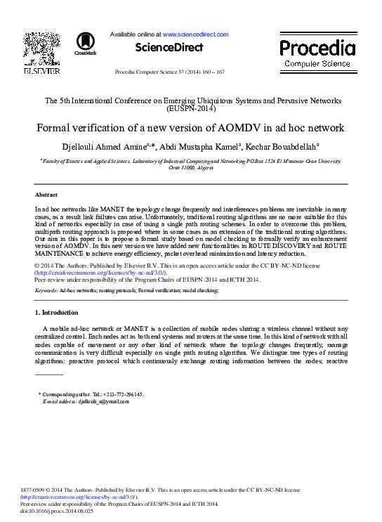 (PDF) Formal Verification of a New Version of AOMDV in ad hoc Network