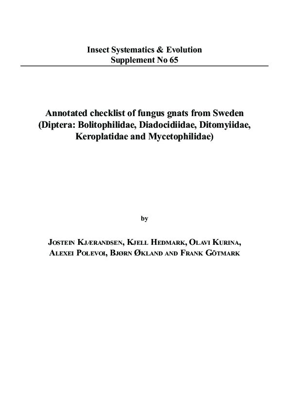 (PDF) Annotated checklist of fungus gnats from Sweden (Diptera ...