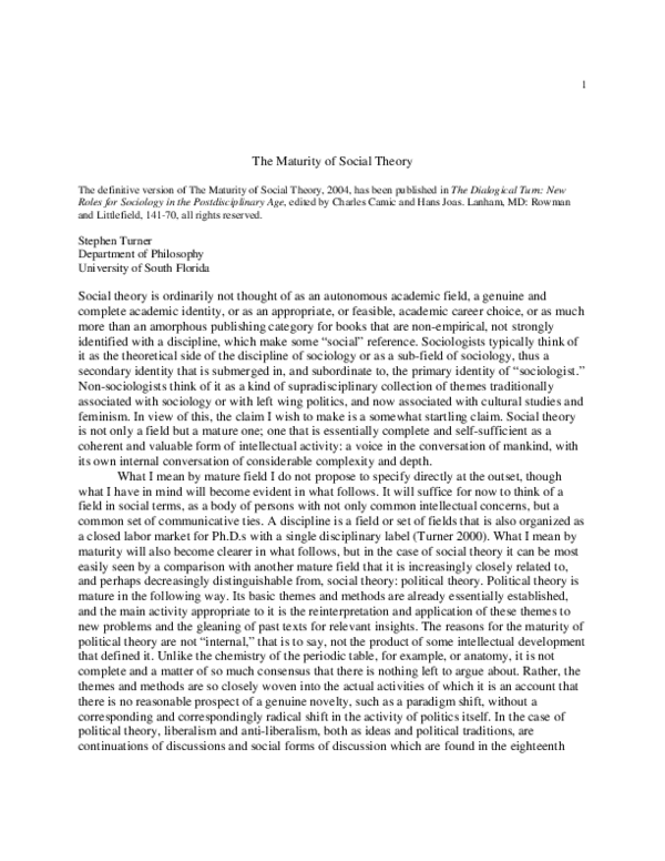 (PDF) The maturity of social theory