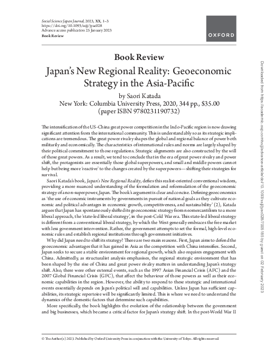 (PDF) Japan's New Regional Reality: Geoeconomic Strategy in the Asia ...
