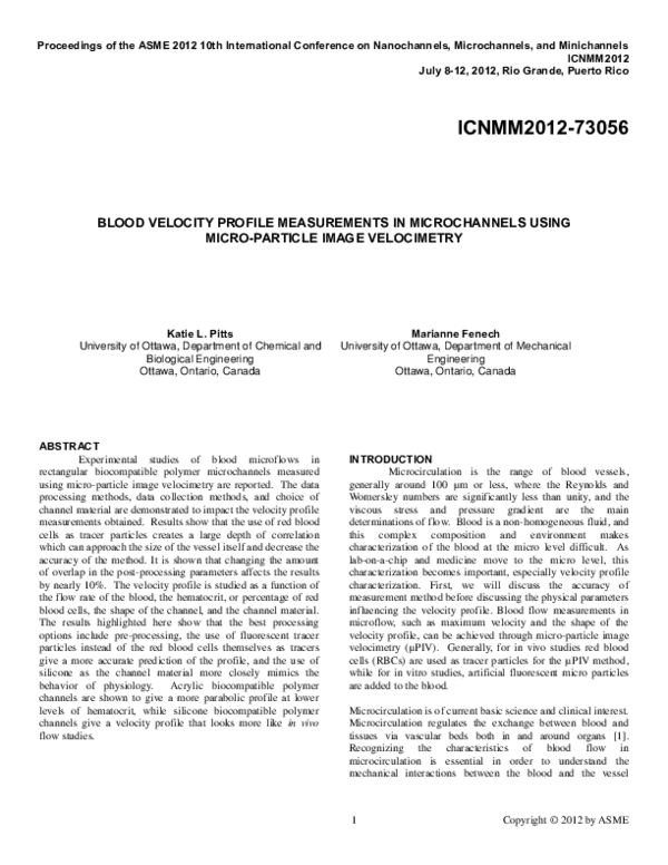 (PDF) Blood Velocity Profile Measurements in Microchannels Using Micro ...