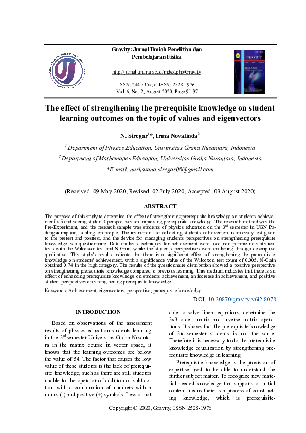 (PDF) The effect of strengthening the prerequisite knowledge on student ...