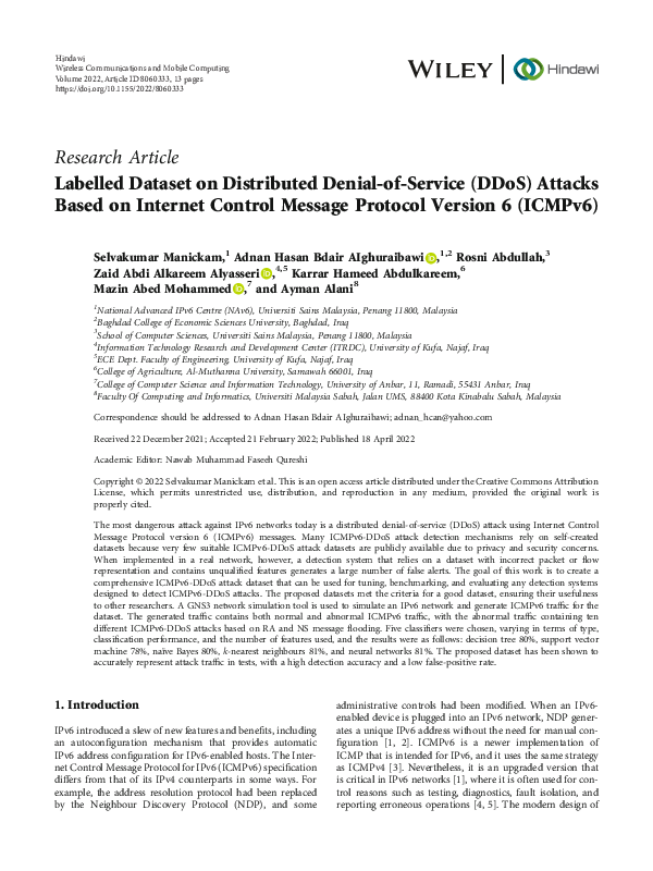 (PDF) Labelled Dataset on Distributed Denial-of-Service (DDoS) Attacks Based on Internet Control ...
