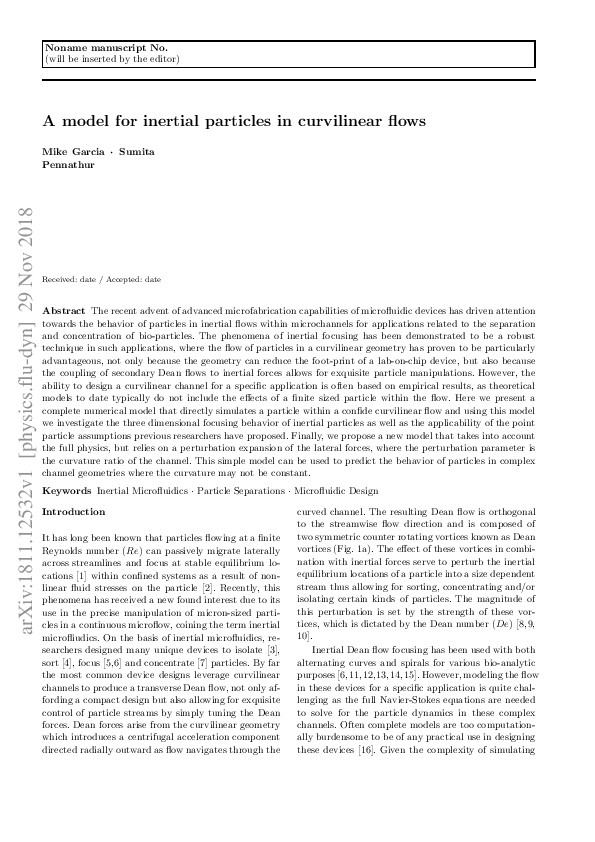(PDF) A model for inertial particles in curvilinear flows