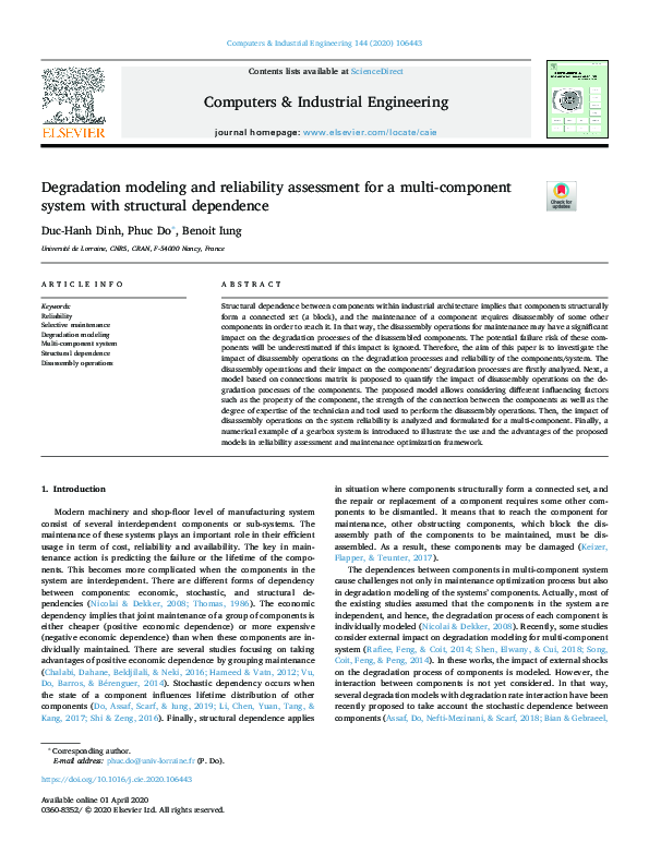 (PDF) Degradation modeling and reliability assessment for a multi-component system with ...