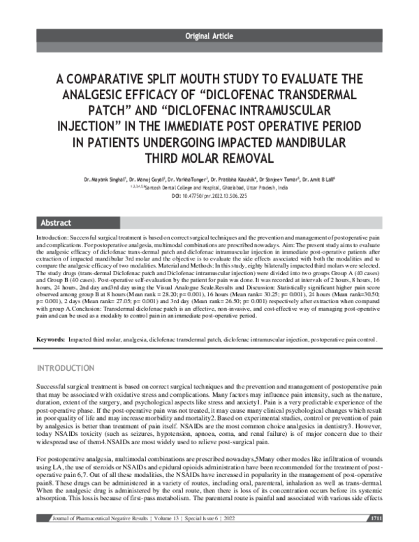 (PDF) A Comparative Split Mouth Study to Evaluate the Analgesic ...
