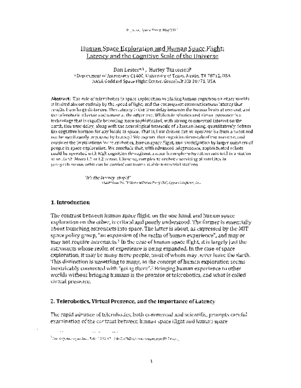 (PDF) Human space exploration and human spaceflight: Latency and the cognitive scale of the ...