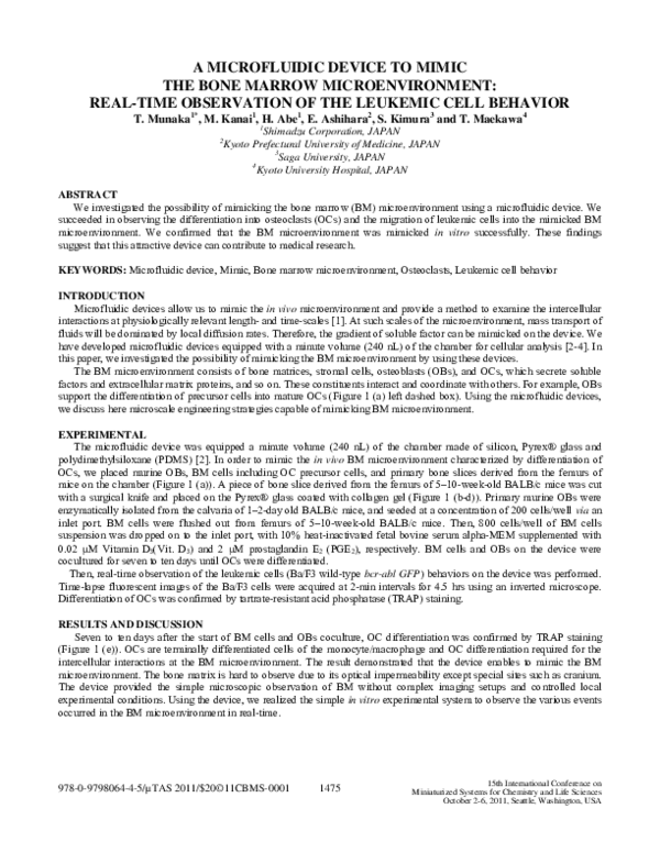 (PDF) A Microfluidic Device to Mimic the Bone Marrow Microenvironment ...