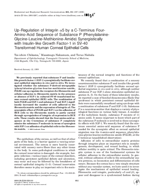 (PDF) Up-Regulation of Integrin α5 by a C-Terminus Four-Amino-Acid ...
