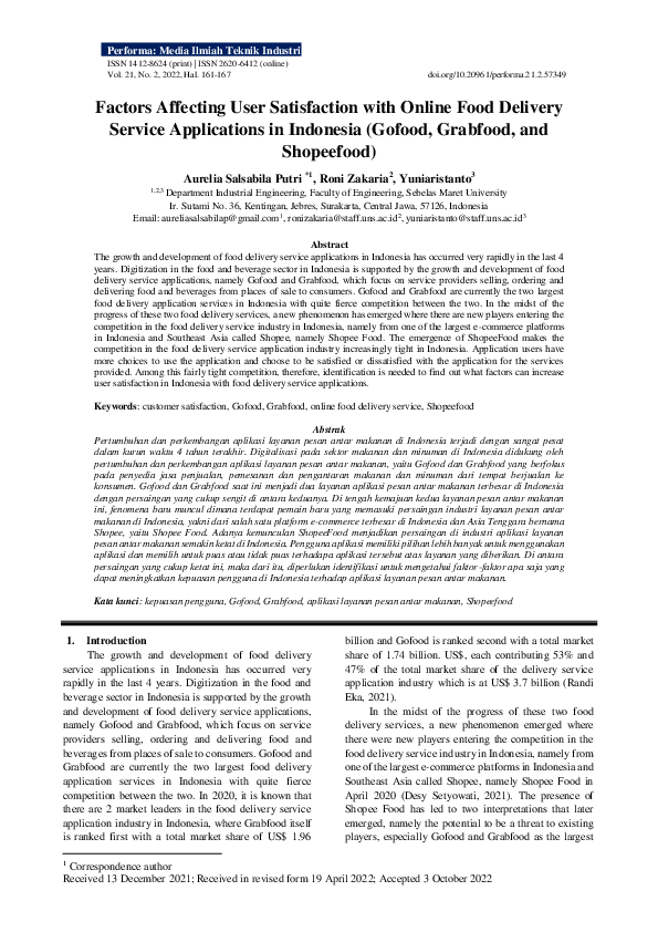 Pdf Factors Affecting User Satisfaction With Online Food Delivery
