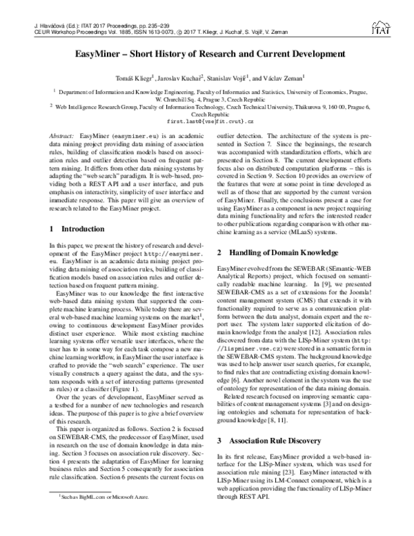 (PDF) EasyMiner - Short History of Research and Current Development ...