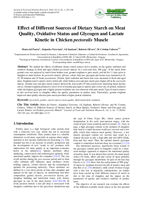 (PDF) Lactate Kinetic in Chicken pectoralis Muscle