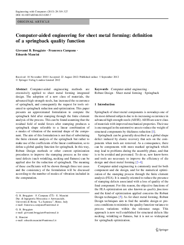(PDF) Computer-aided engineering for sheet metal forming: definition of ...