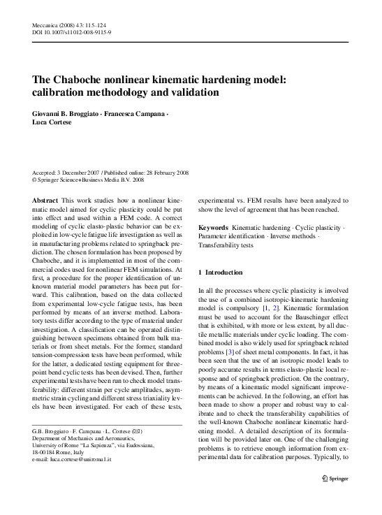 (PDF) The Chaboche nonlinear kinematic hardening model: calibration ...