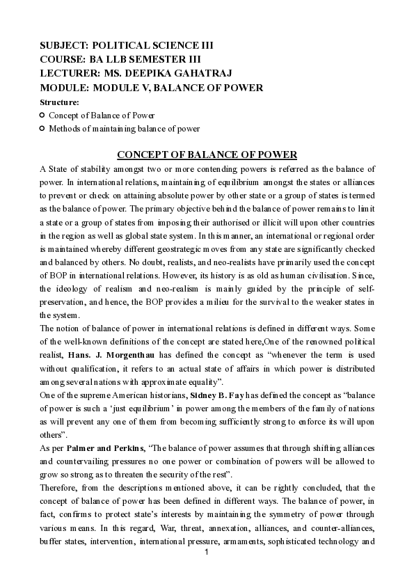(PDF) SUBJECT: POLITICAL SCIENCE III COURSE: BA LLB SEMESTER III ...