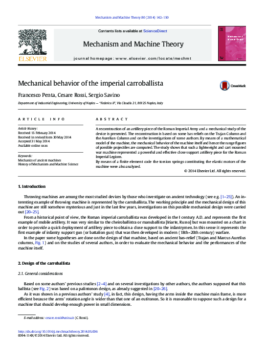 (PDF) Mechanical behavior of the imperial carroballista