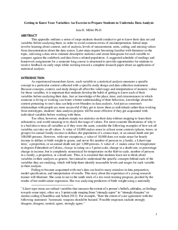 (PDF) 1 Getting to Know Your Variables : An Exercise to Prepare ...