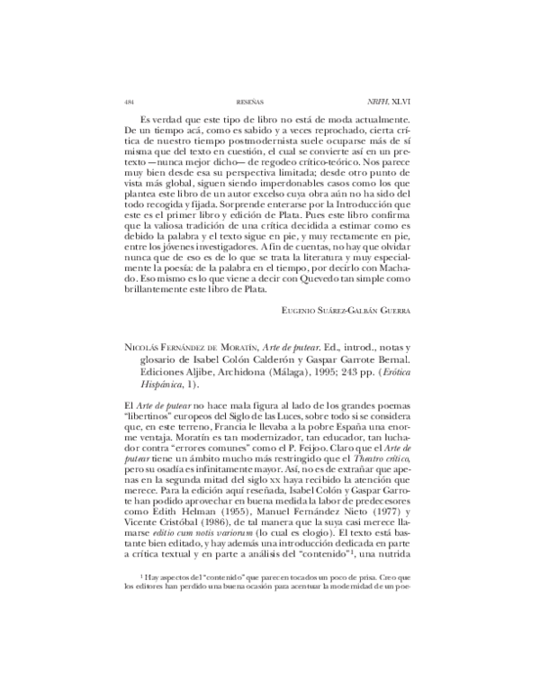 (PDF) Nicolás Fernández de Moratín, Arte de putear. Ed., introd., notas ...
