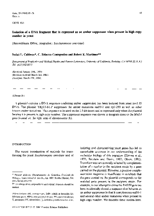 (PDF) Isolation of a DNA fragment that is expressed as an amber ...