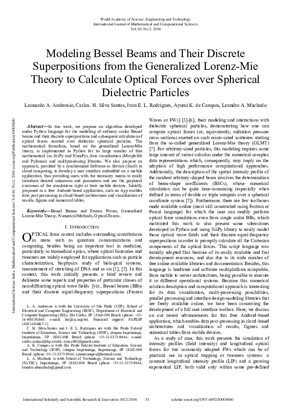 (PDF) Modeling Bessel Beams And Their Discrete Superpositions From The Generalized Lorenz-Mie ...