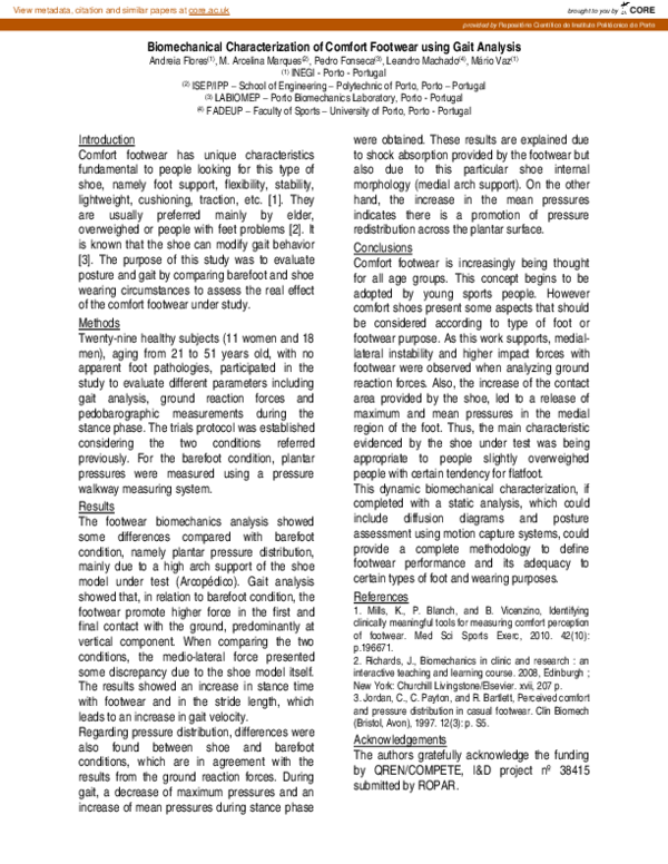 (PDF) Biomechanical Characterization of Comfort Footwear using Gait Analysis