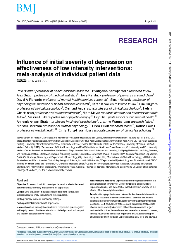 (PDF) Influence of initial severity of depression on effectiveness of ...