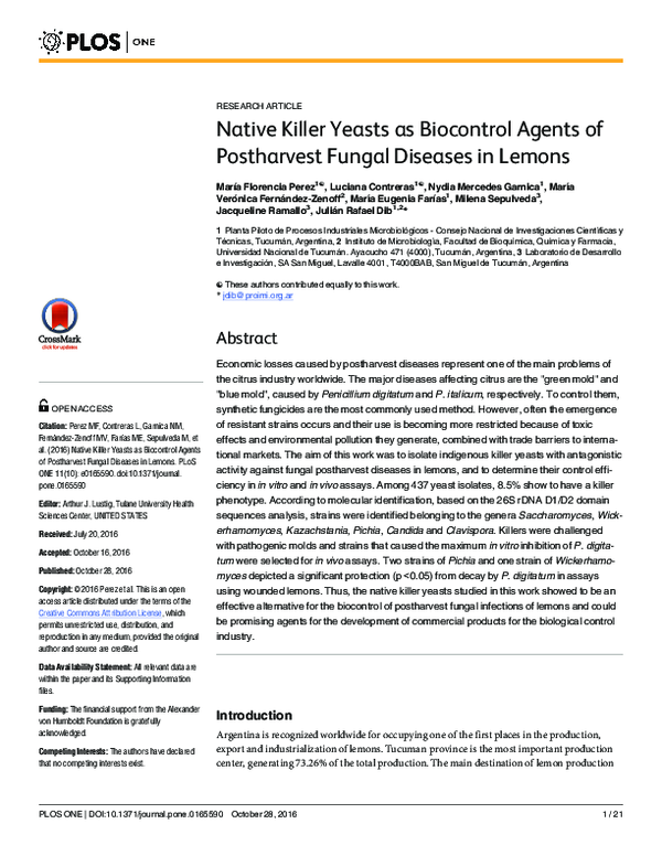 (PDF) Native Killer Yeasts as Biocontrol Agents of Postharvest Fungal ...