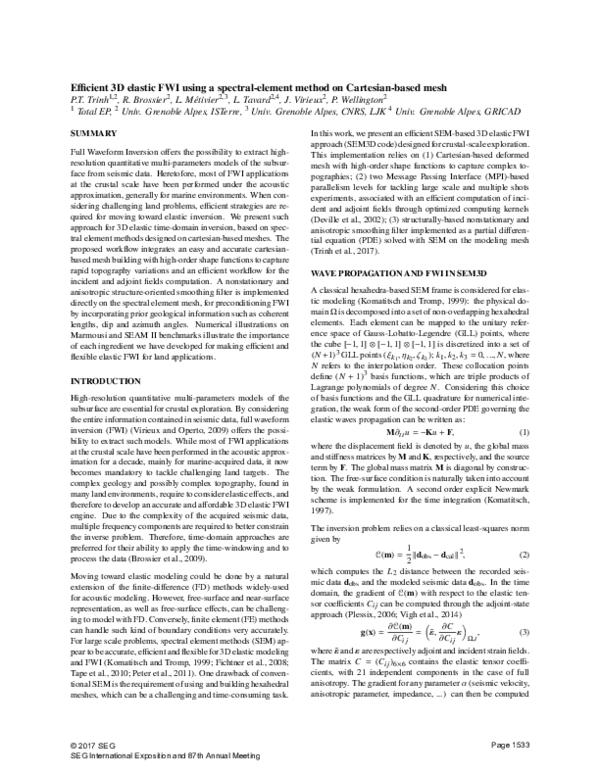 Pdf Efficient 3d Elastic Fwi Using A Spectral Element Method On Cartesian Based Mesh