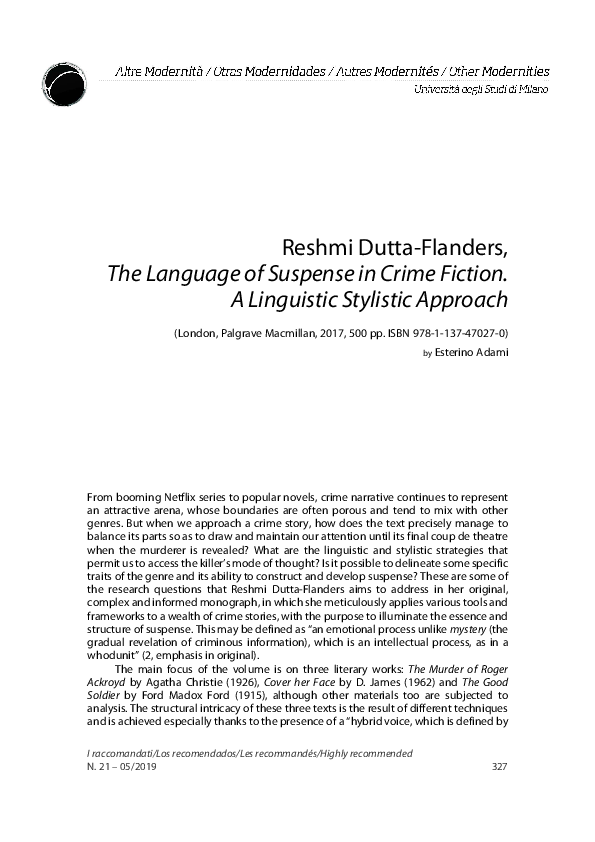 (PDF) Reshmi Dutta-Flanders, The Language of Suspense in Crime Fiction. A Linguistic Stylistic ...