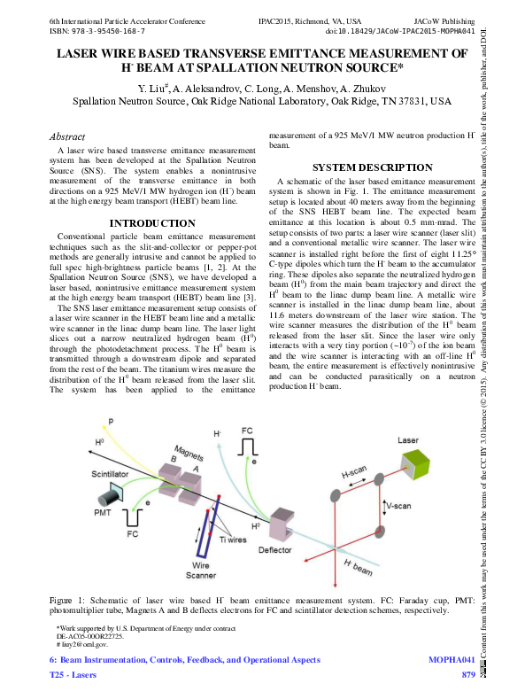 (PDF) Laser Wire Based Transverse Emittance Measurement of H− Beam at Spallation Neutron Source