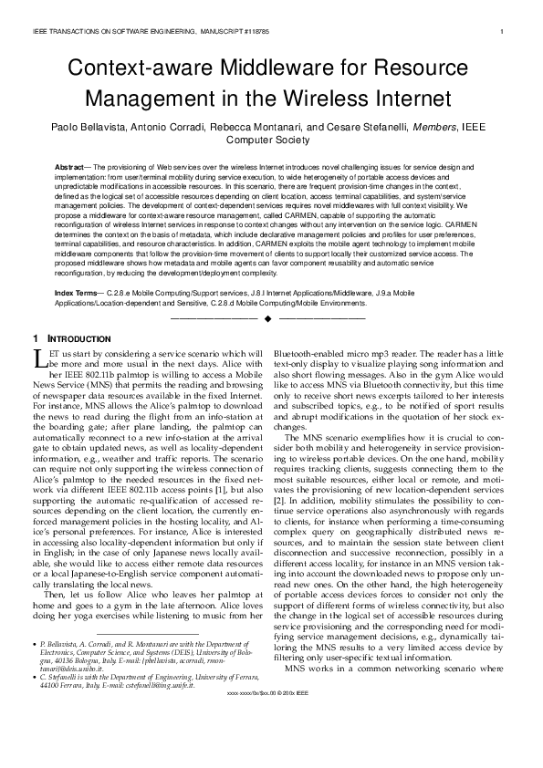(PDF) Context-aware middleware for resource management in the wireless internet