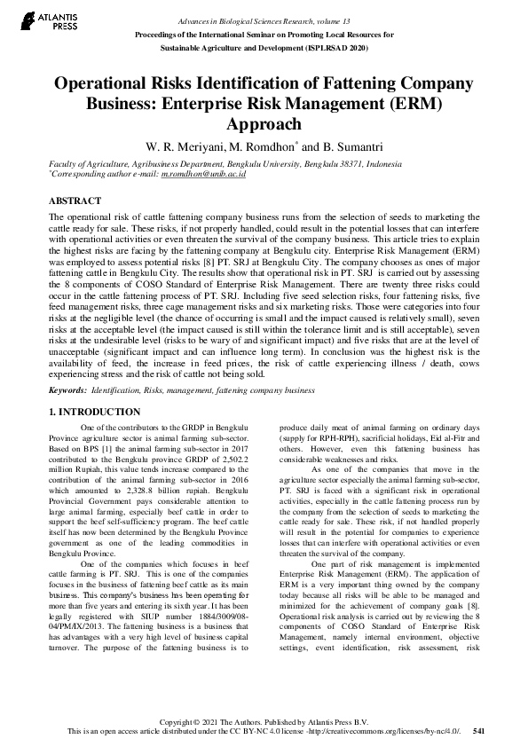(PDF) Operational Risks Identification of Fattening Company Business ...