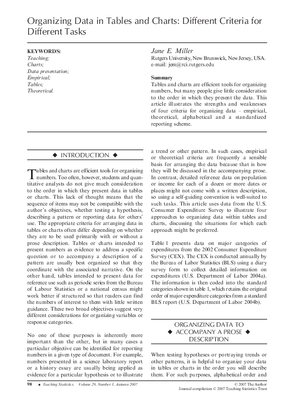 (PDF) Organizing Data in Tables and Charts: Different Criteria for ...