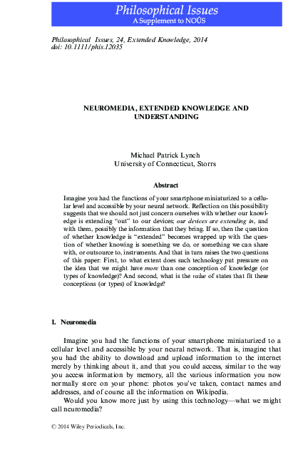 (PDF) Neuromedia, Extended Knowledge and Understanding