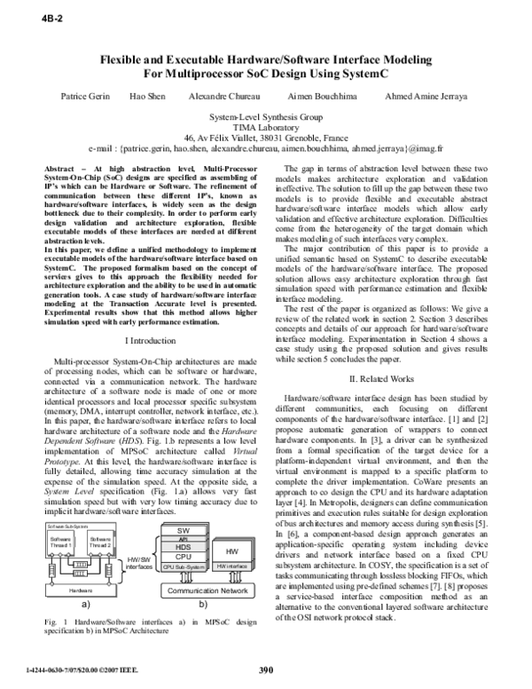 Pdf Flexible And Executable Hardwaresoftware Interface Modeling For Multiprocessor Soc Design