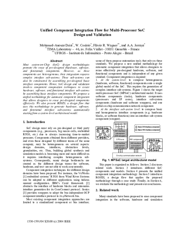Pdf Unified Component Integration Flow For Multi Processor Soc Design And Validation
