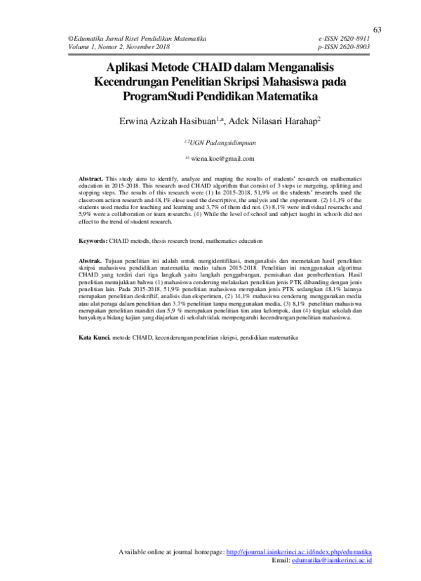 (PDF) Aplikasi Metode Chaid dalam Menganalisis Kecendrungan Penelitian Skripsi Mahasiswa pada ...