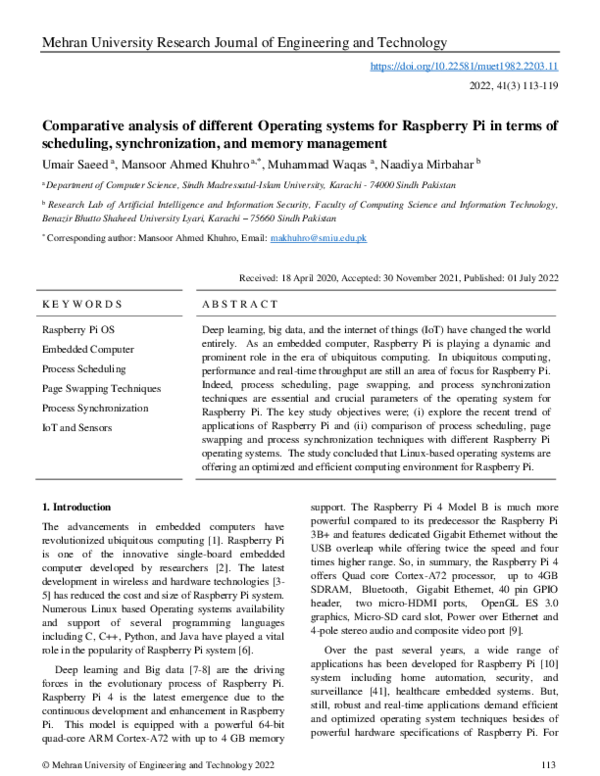 (PDF) Comparative analysis of different Operating systems for Raspberry Pi in terms of ...