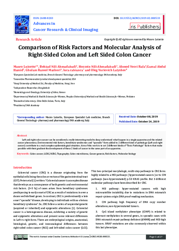 (PDF) Comparison of Risk Factors and Molecular Analysis of Right-Sided ...