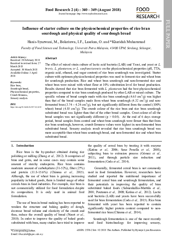 (PDF) Influence of starter culture on the physicochemical properties of ...