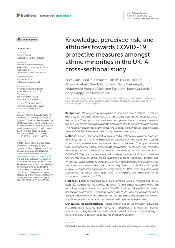 (PDF) Knowledge, perceived risk, and attitudes towards COVIDprotective ...