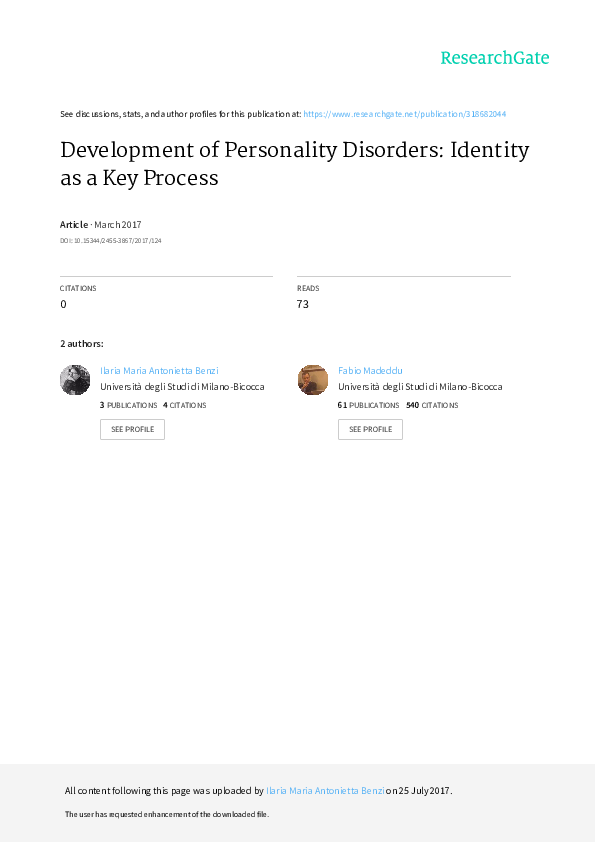 (PDF) Development of Personality Disorders: Identity as a Key Process