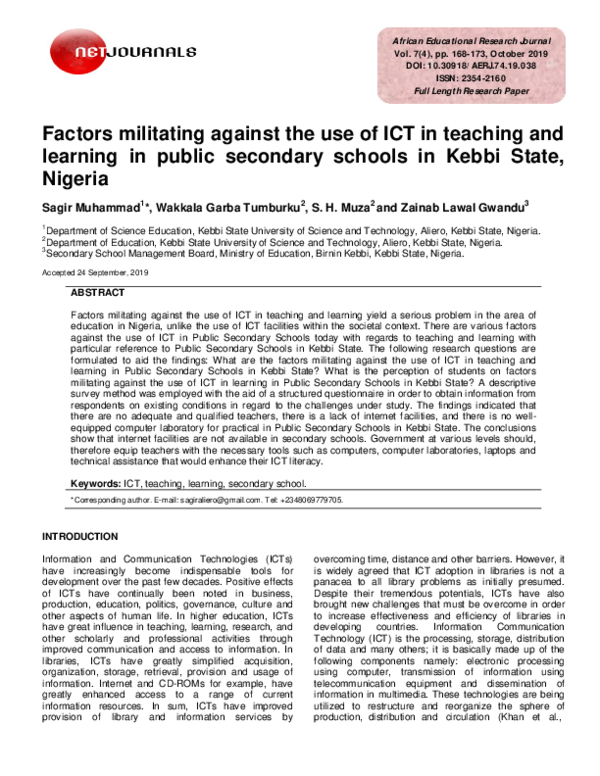 (PDF) Factors militating against the use of ICT in teaching and ...