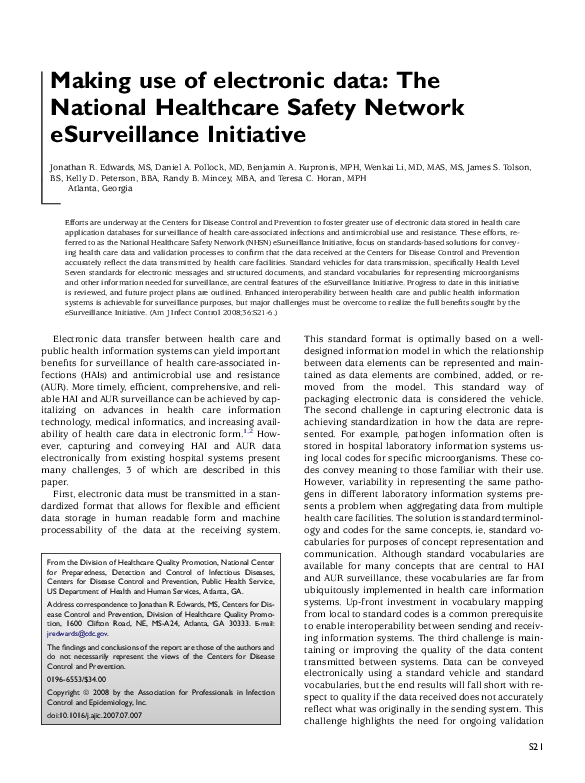 (PDF) Making use of electronic data: The National Healthcare Safety ...