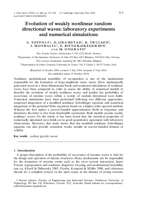 (PDF) Evolution of weakly nonlinear random directional waves: laboratory experiments and ...