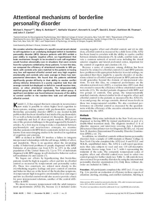 (PDF) Attentional mechanisms of borderline personality disorder | Mary ...