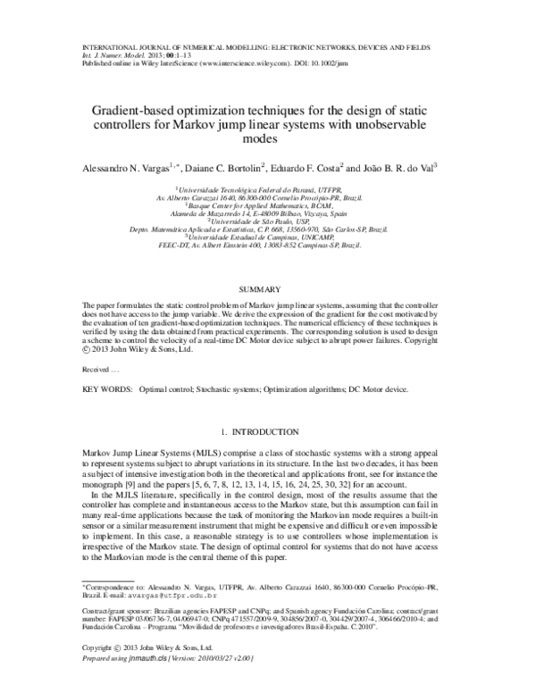 Pdf Gradient Based Optimization Techniques For The Design Of Static Controllers For Markov