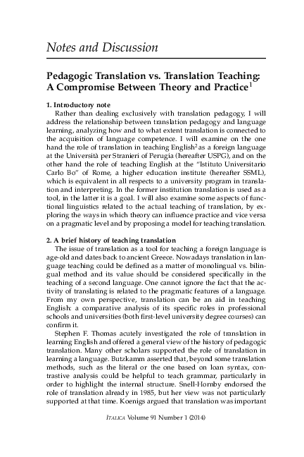 (PDF) Pedagogic Translation vs. Translation Teaching: A Compromise Between Theory and Practice