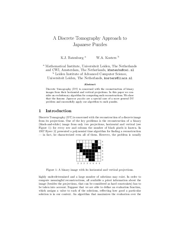 (PDF) A Discrete Tomography Approach to Japanese Puzzles