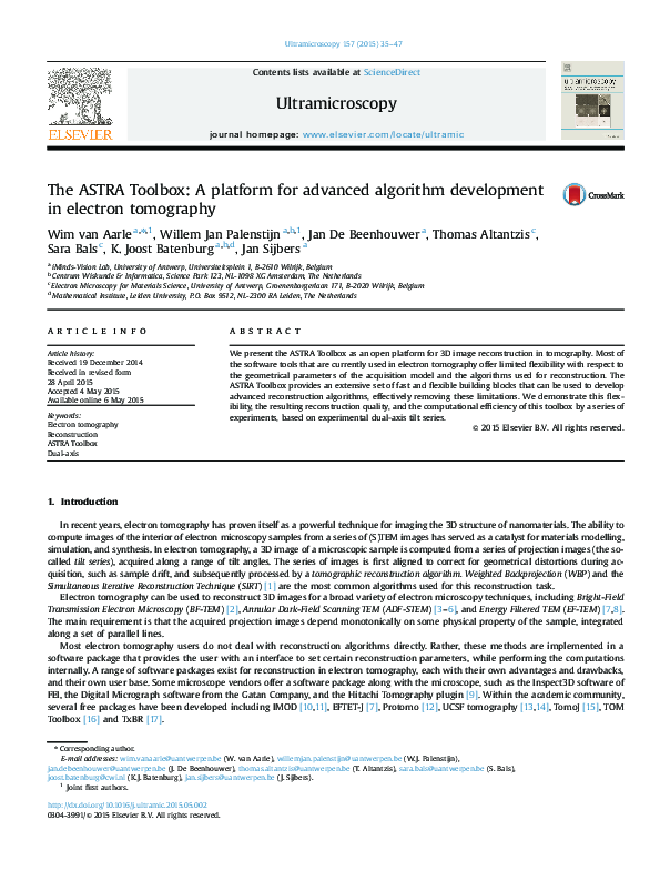 (PDF) The ASTRA Toolbox: A platform for advanced algorithm development ...